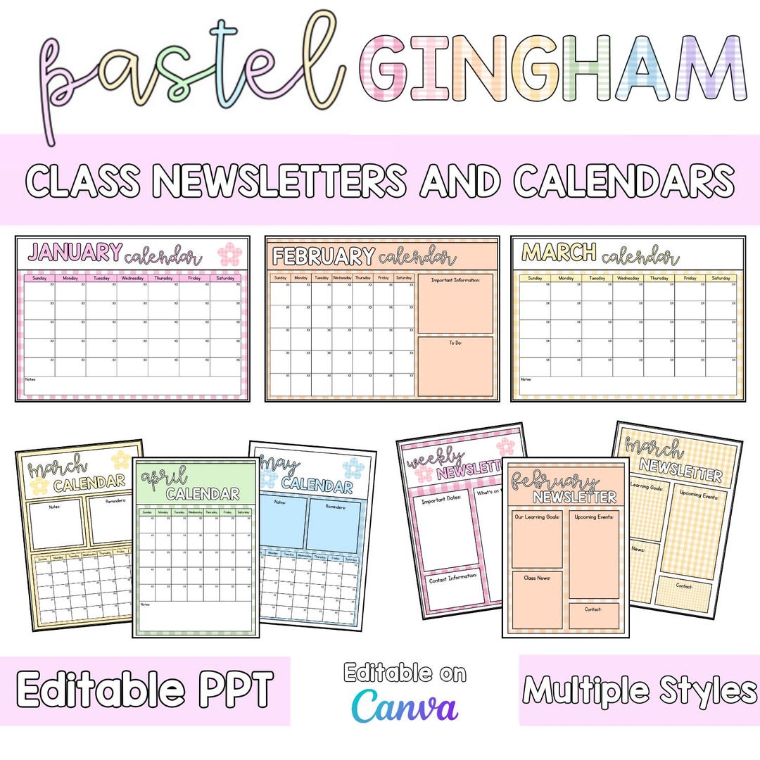 Pastel Gingham | Editable Classroom Communication Newsletters and ...