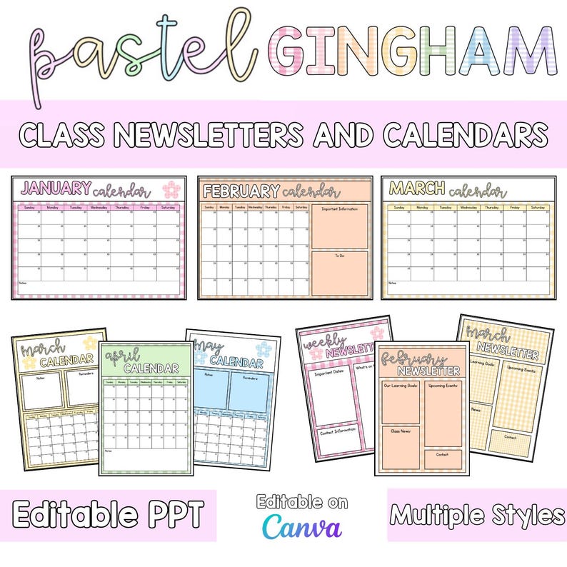 Pastel Gingham | Editable Classroom Communication Newsletters and ...