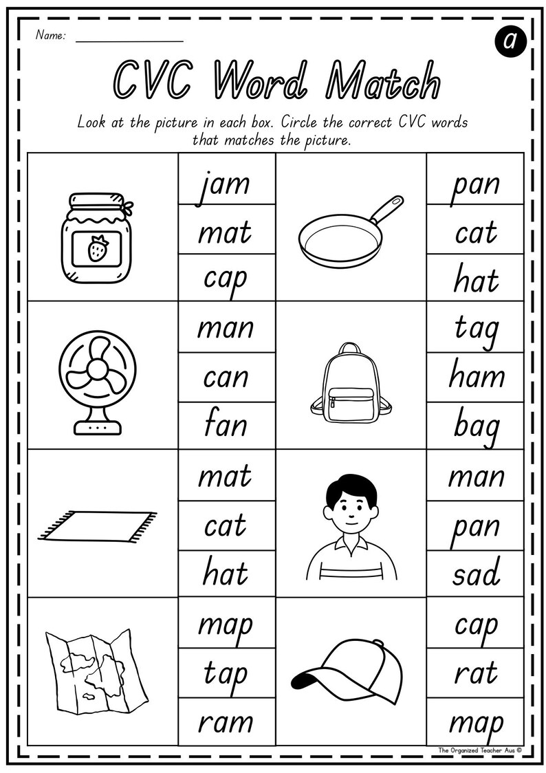 TAS Font CVC Word Match | Find and Colour Beginning Words | Early ...