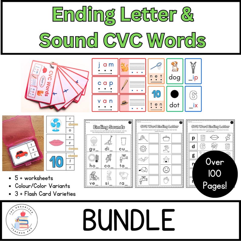 CVC Word Work | Ending Letters and Sounds MEGA Bundle | Kindergarten ...