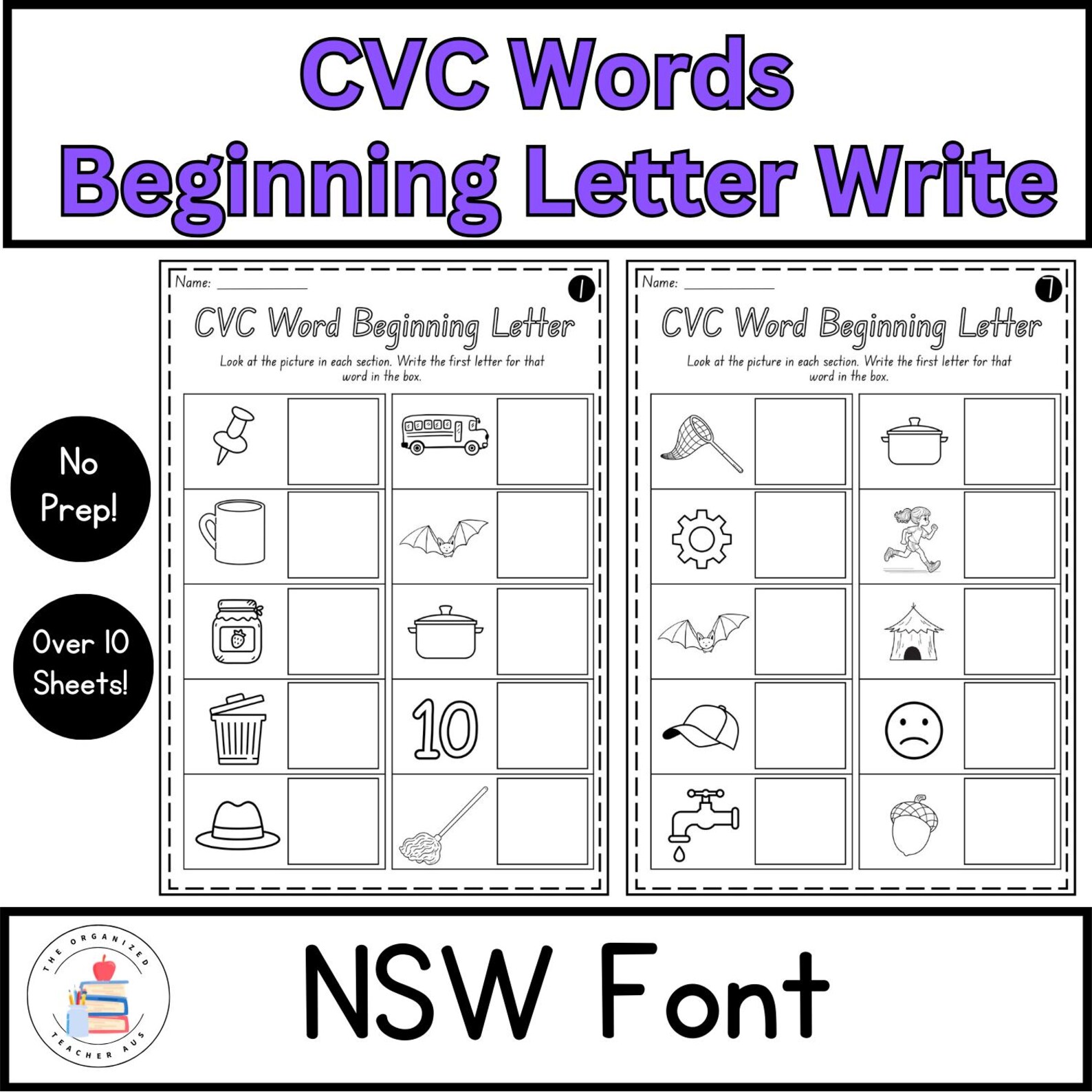 NSW Font | CVC Word Beginning Letter Identification Write | Early ...