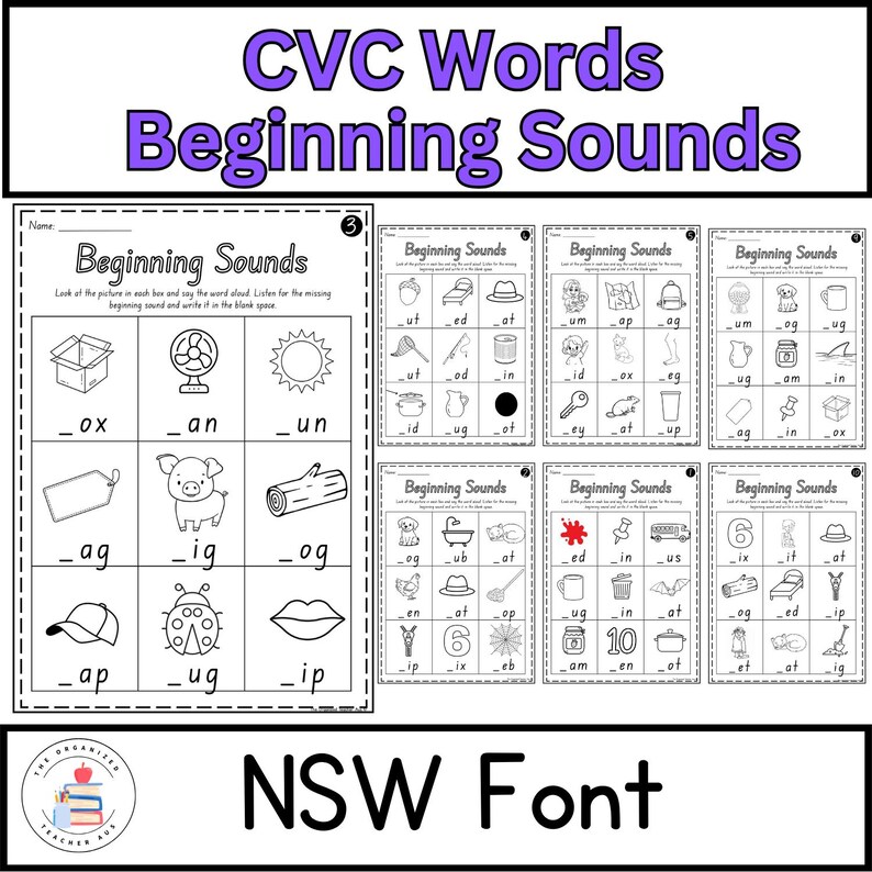 NSW Font | CVC Word | Beginning Sound Sort | Initial Sound Identify ...