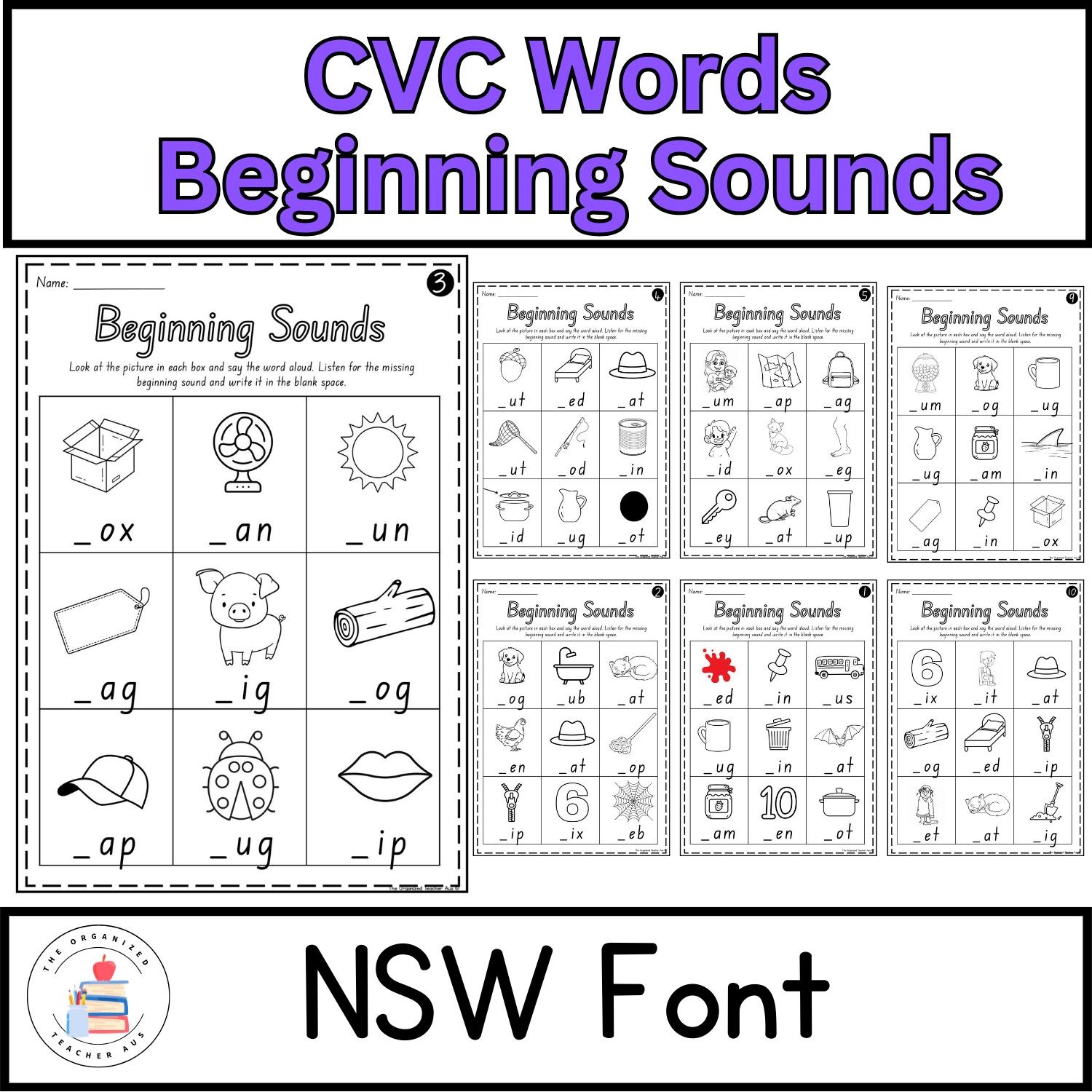 NSW Font | CVC Word | Beginning Sound Sort | Initial Sound Identify ...