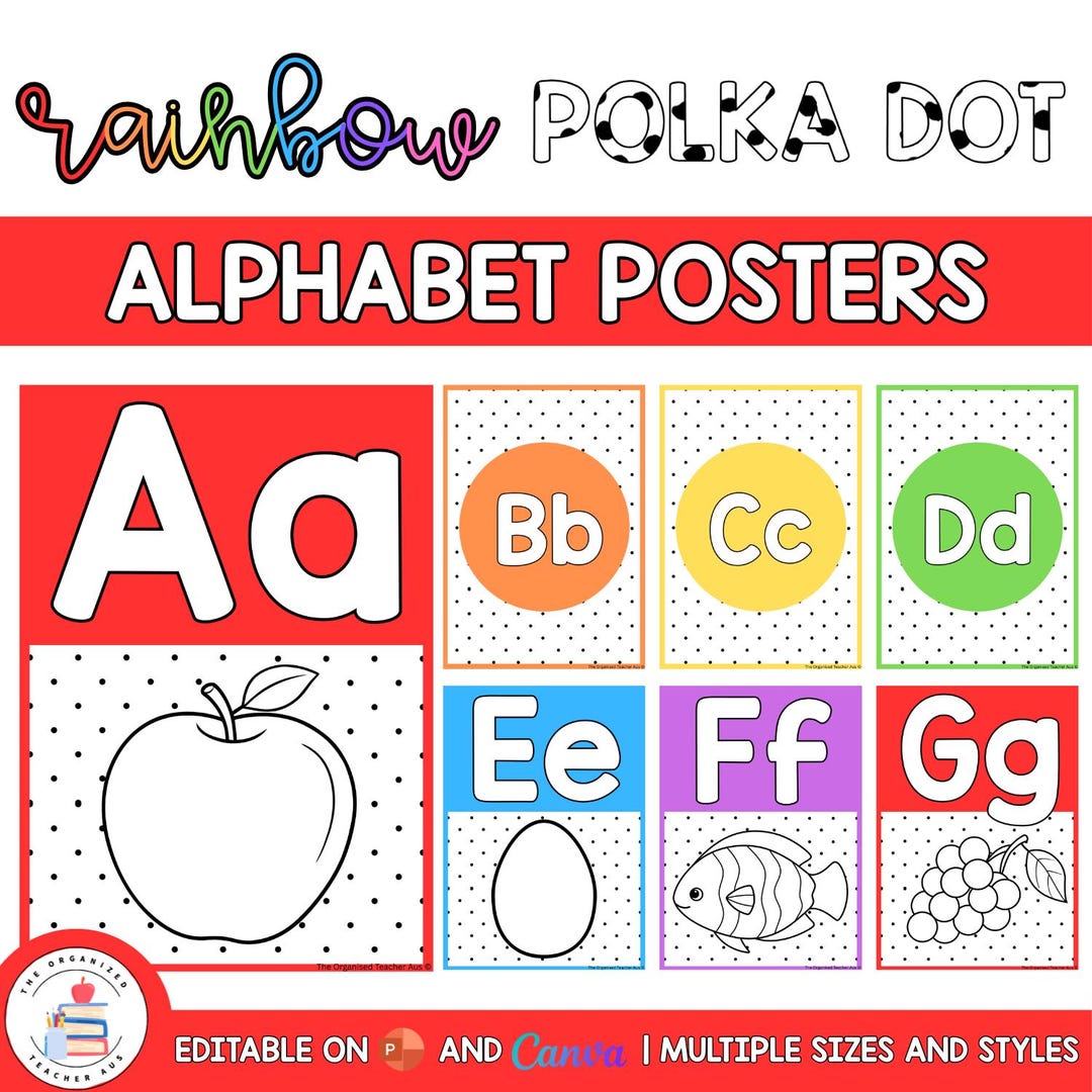 Rainbow Polka Dot Editable Alphabet Posters | Literacy Visual Supports ...