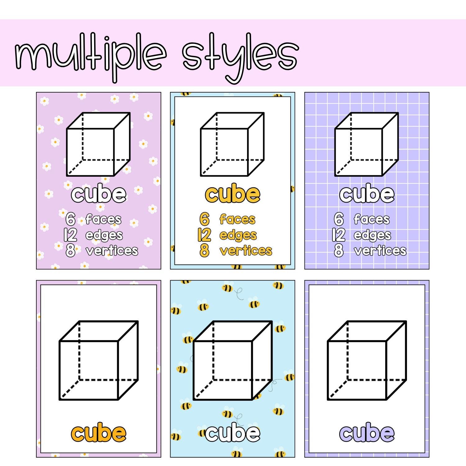 Cute Pastels 2D and 3D Shape Properties Posters | Mathematics Visual ...