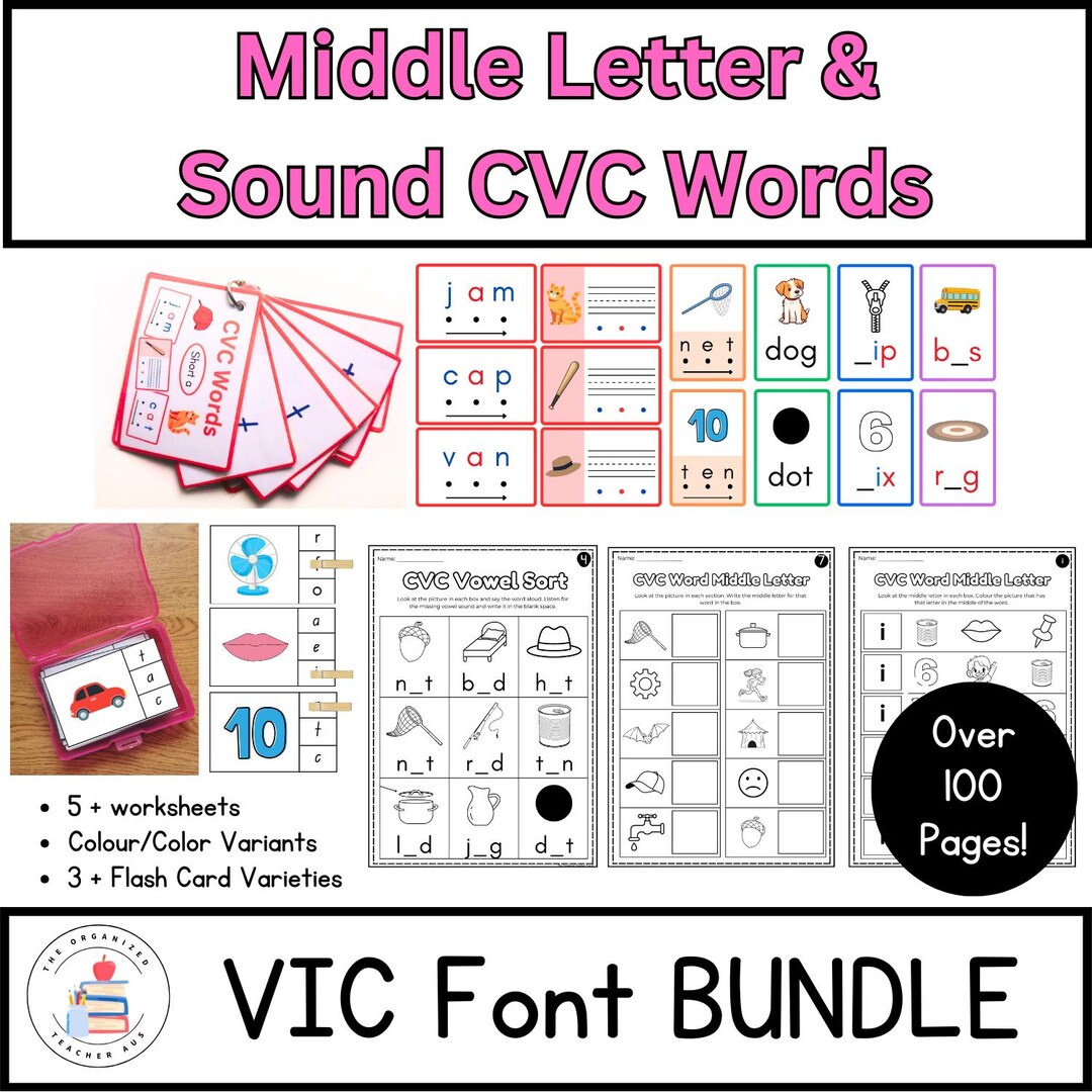 VIC Font CVC Word Work | Middle Letters and Sounds MEGA Bundle ...