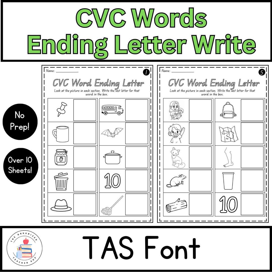 TAS Font | CVC Word Ending Letter Identification and Write | Early ...