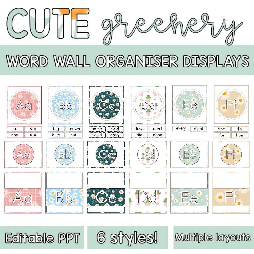 Editable Word Wall and Cards Display | Cute Greenery Themed Pack ...