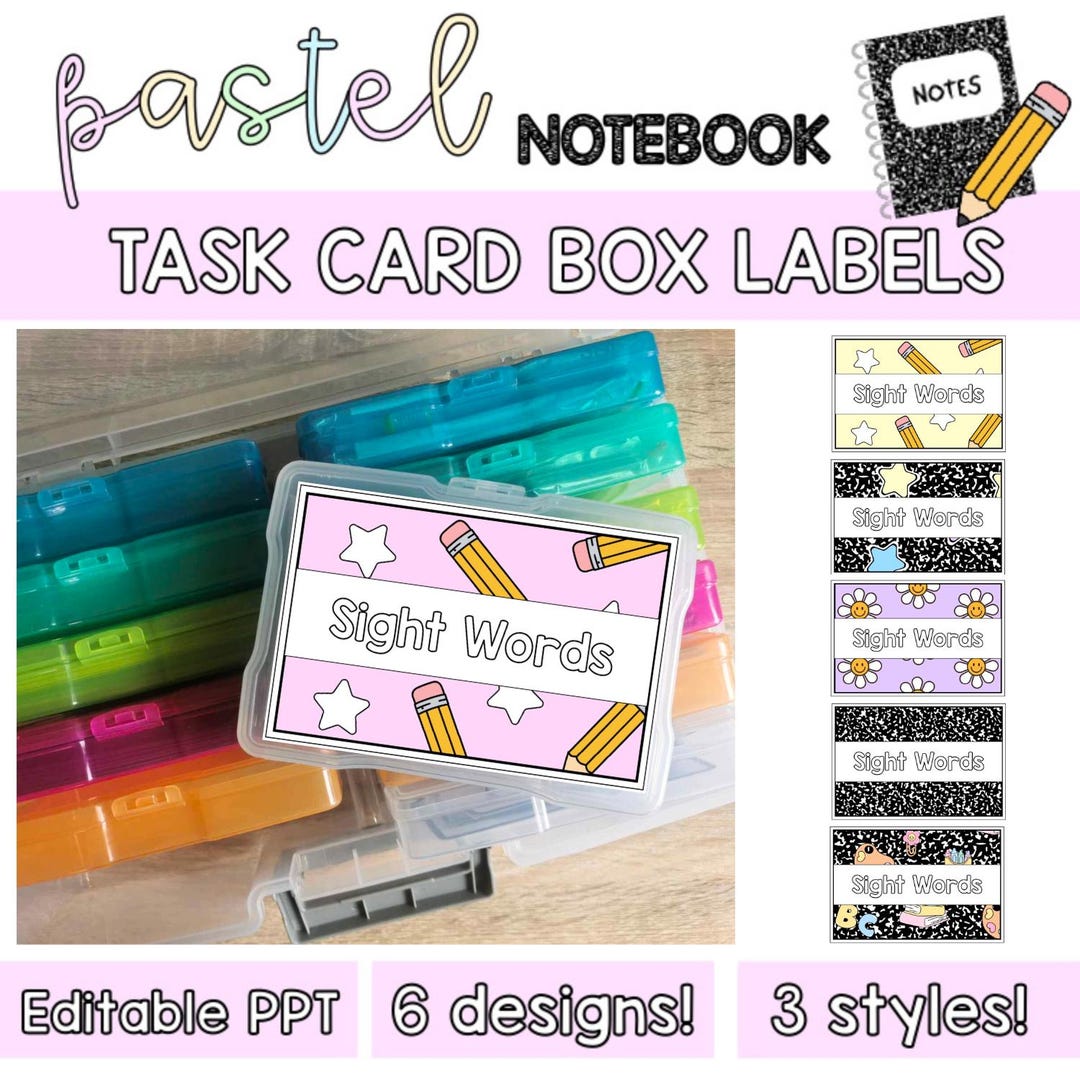 Editable Task Card Box Labels | Pastel Composition Notebook Themed ...