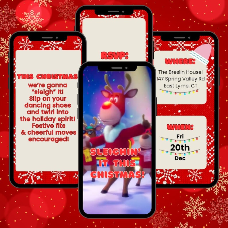 Sleighin' It Christmas Party Invite, Animated Reindeer (digital Evite ...