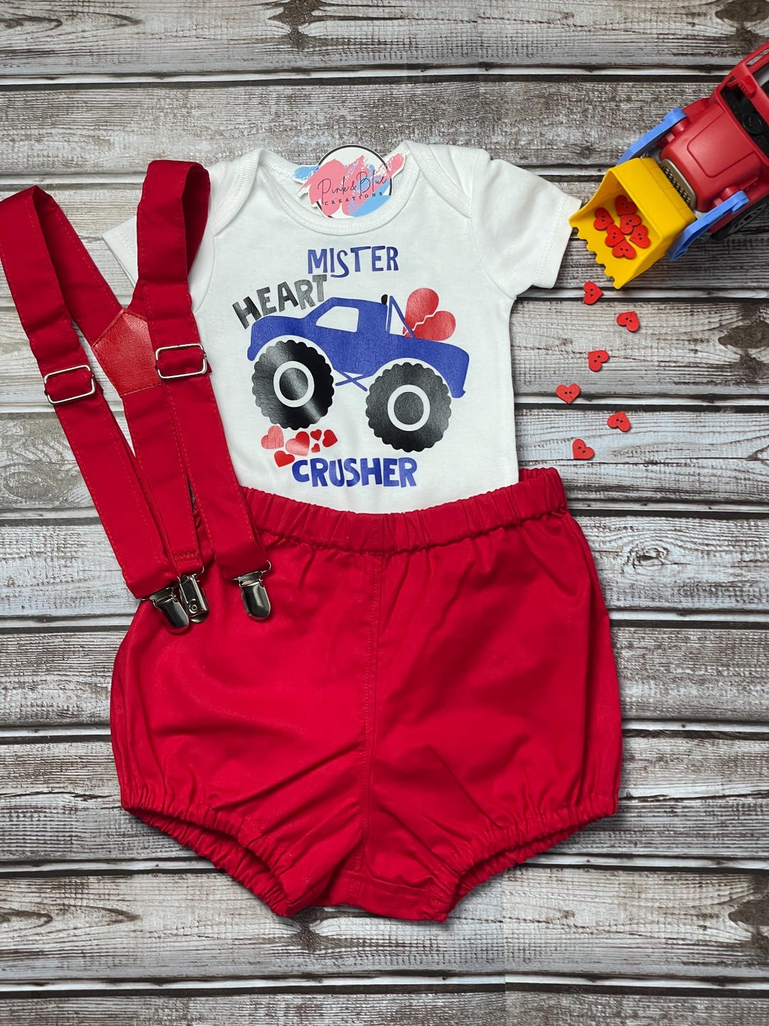 Valentines Day Truck With Broken Heart Onesie /red Diaper Cover and ...