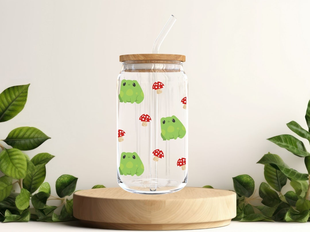 Frog Mushroom Iced Coffee Glass Frog Cup Gift for Frog Lover Can Shaped ...