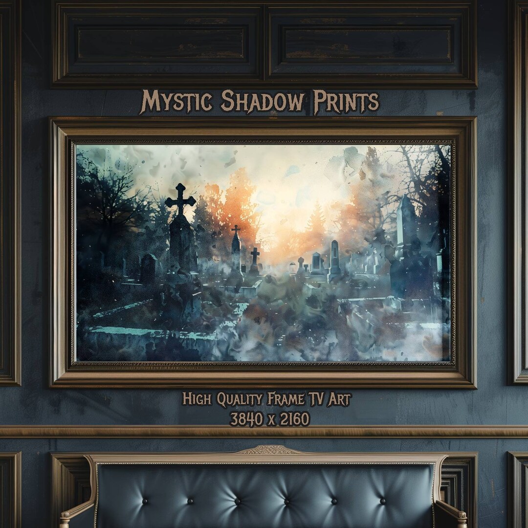 Cemetery Print, Graveyard Frame TV Art, Spooky Painting, Art Print ...