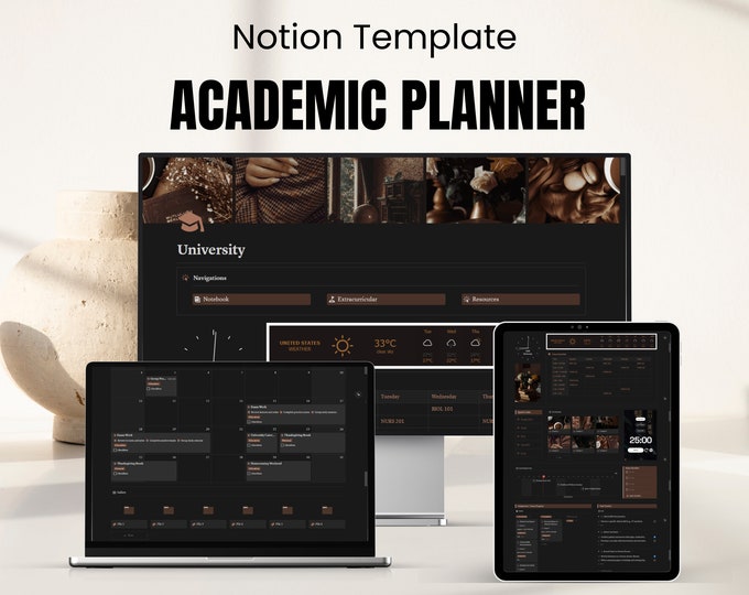 Dark Academia Notion Template Academic Planner Student Planner Notion Template Notion University ...