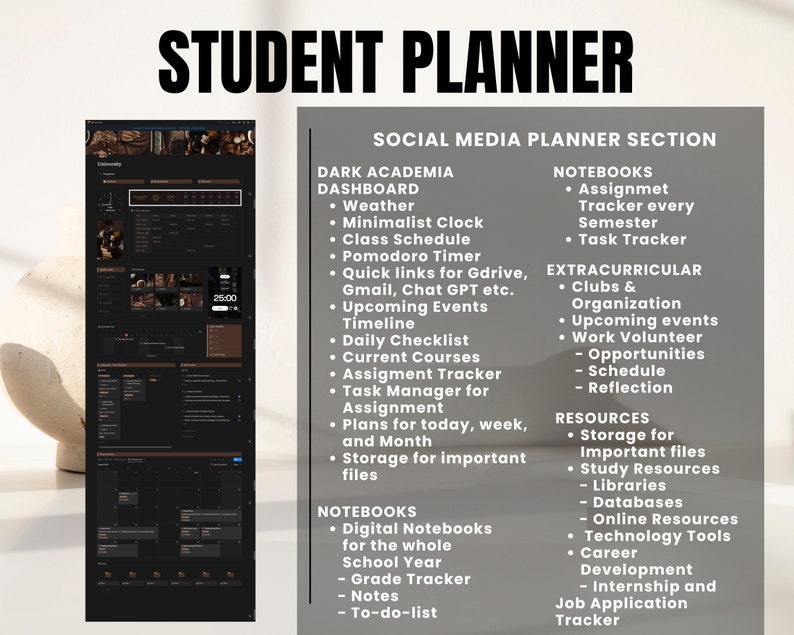 Dark Academia Notion Template Academic Planner Student Planner Notion ...