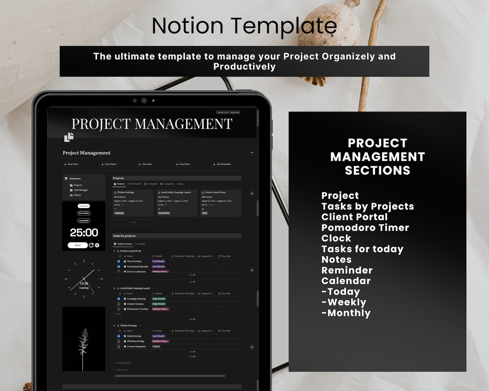 Project Management Notion Template, Project Planner Notion Templates ...