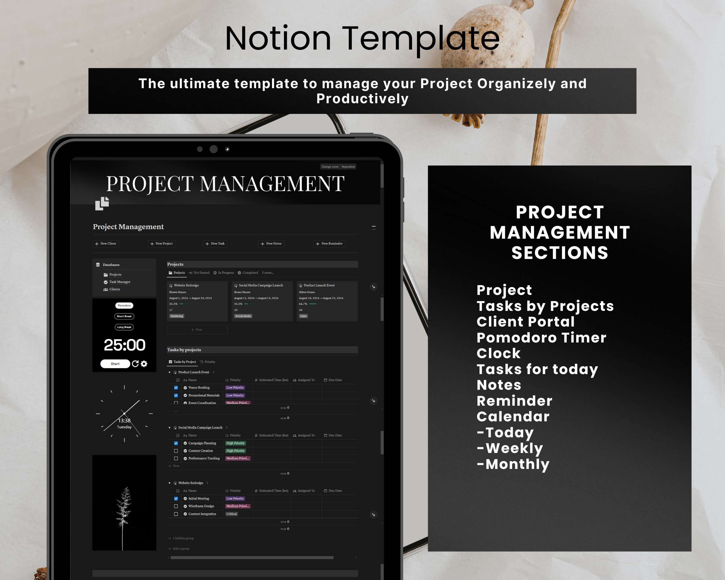 Project Management Notion Template, Project Planner Notion Templates ...