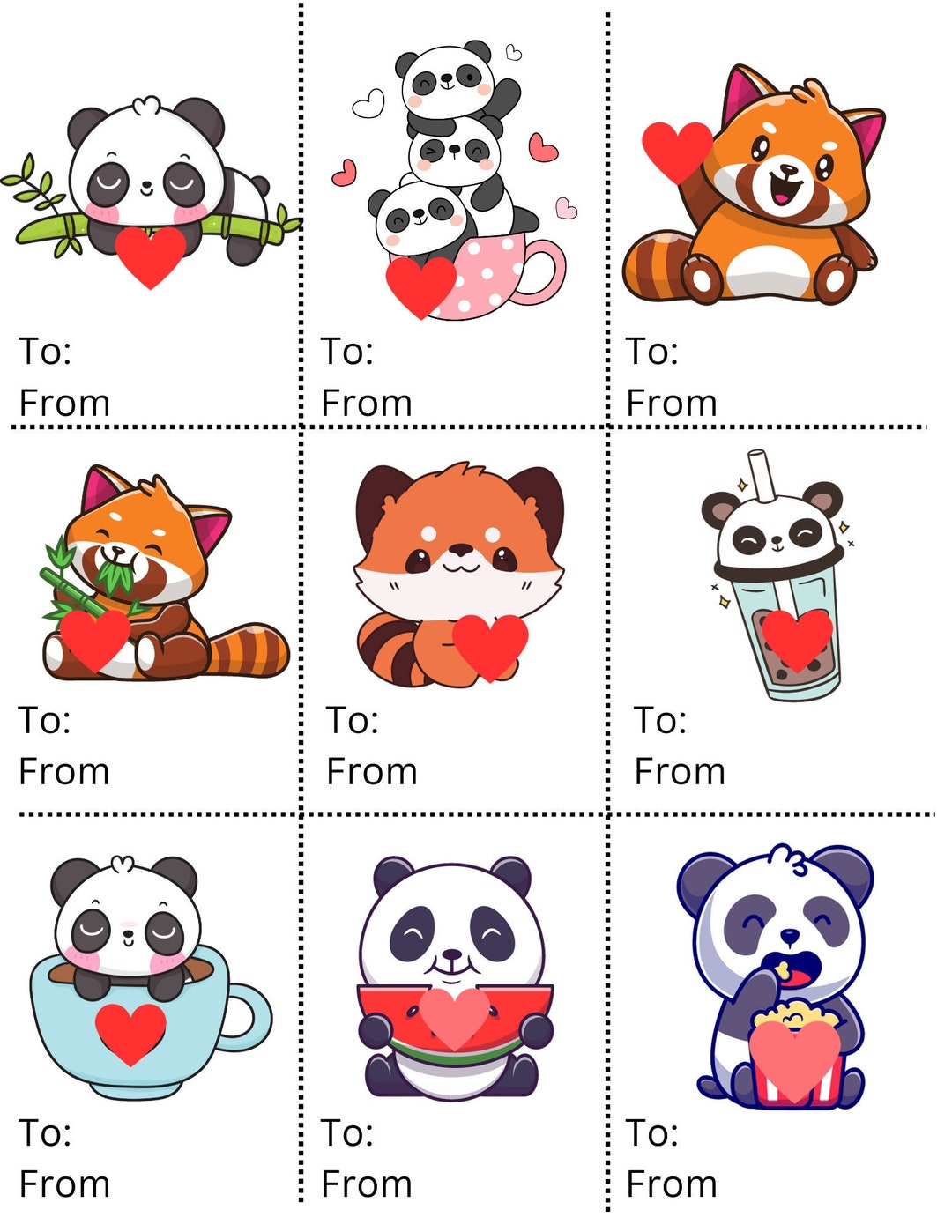 Class Set of Cute Panda Valentine's Day Cards - Etsy