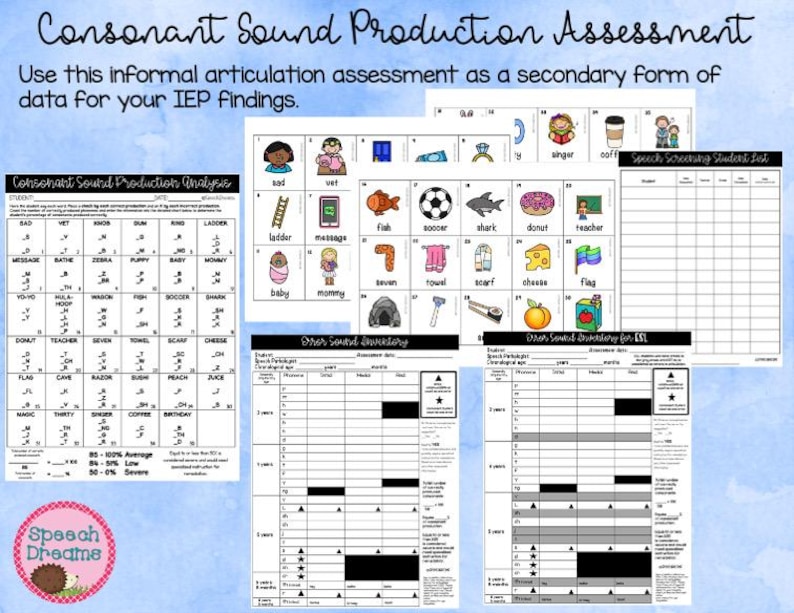 Articulation Assessment: Consonant Sound Production Checklist for Slps ...