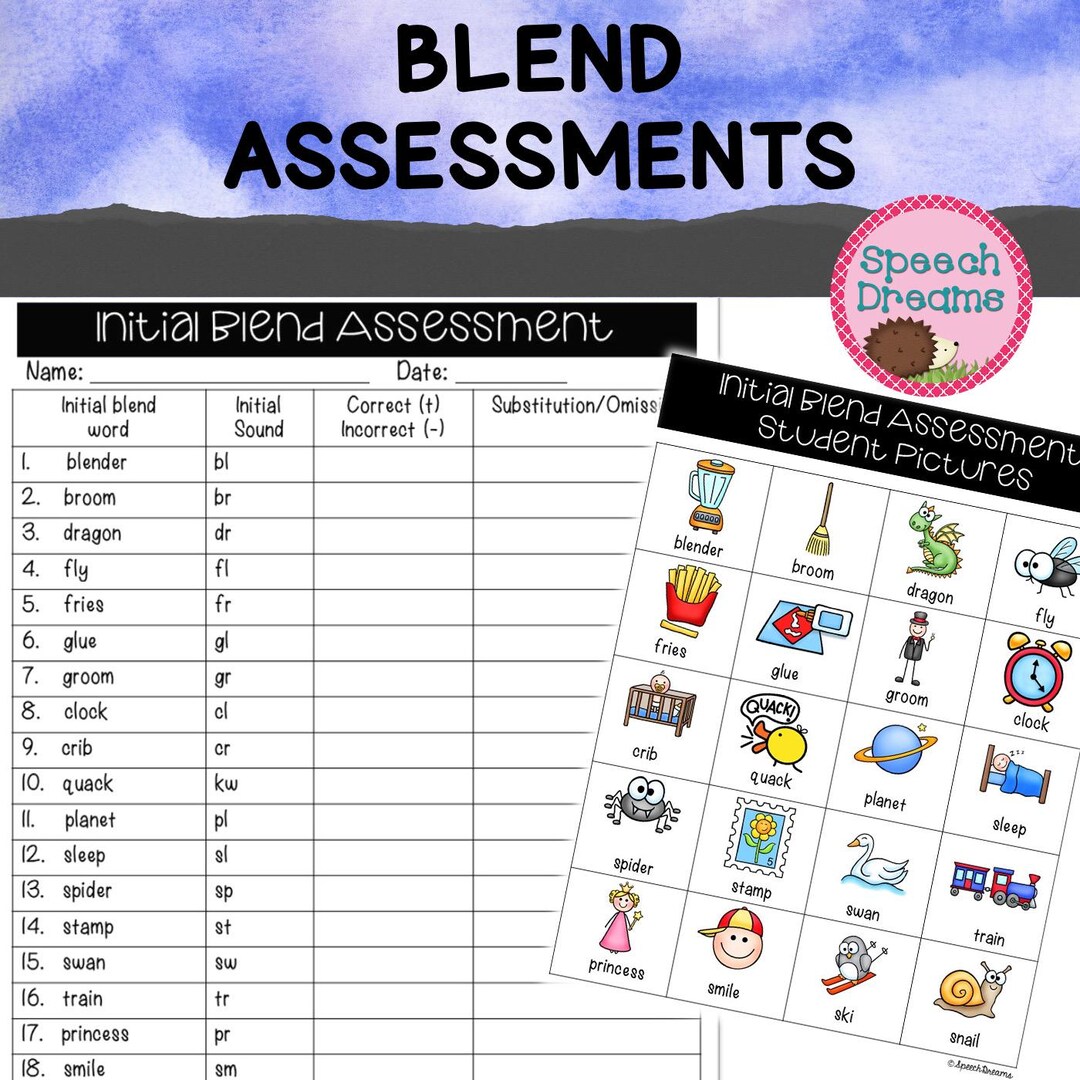 Blend Assessment for Speech Therapy for S R L Blends Informal Data ...