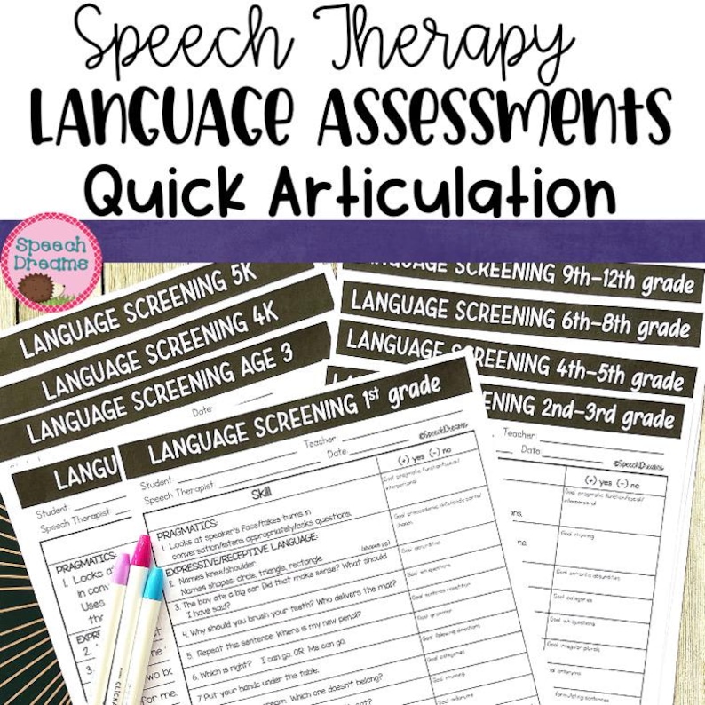 Speech Language Screenings: Quick Articulation, Ages 2-12 (checklist ...