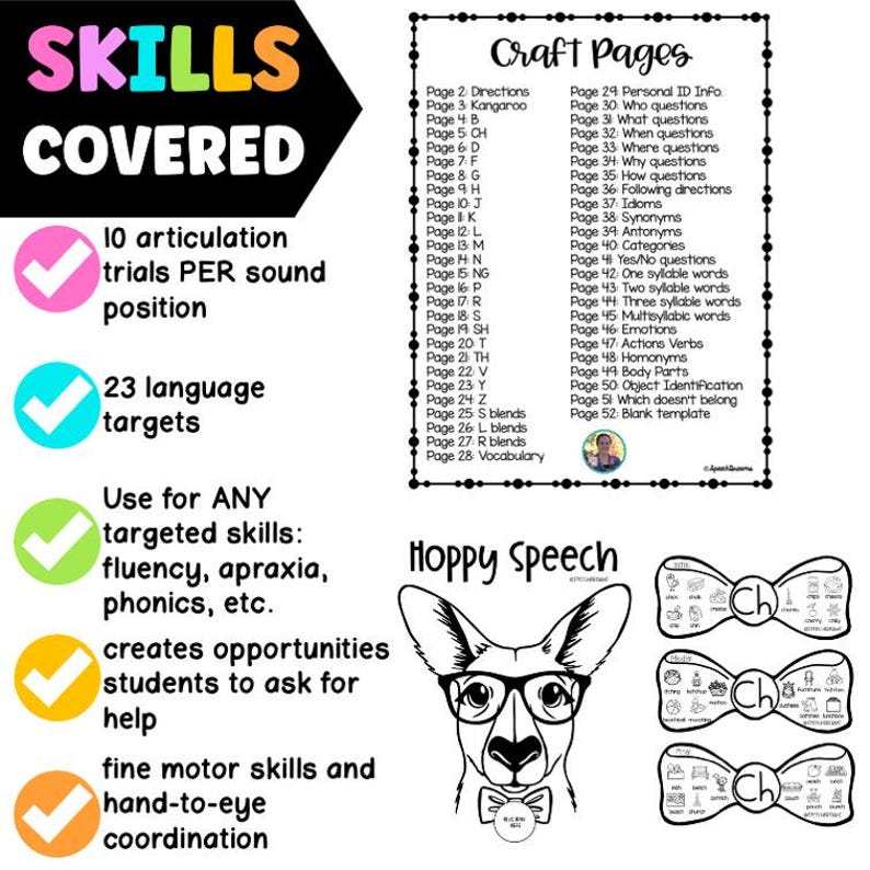 Speech Therapy Craft Kangaroo: Action Verbs Homonyms Homophones Game ...