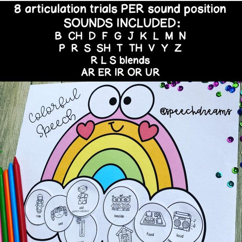 Speech Therapy Articulation and Language Activity: Rainbow Spring Nouns ...