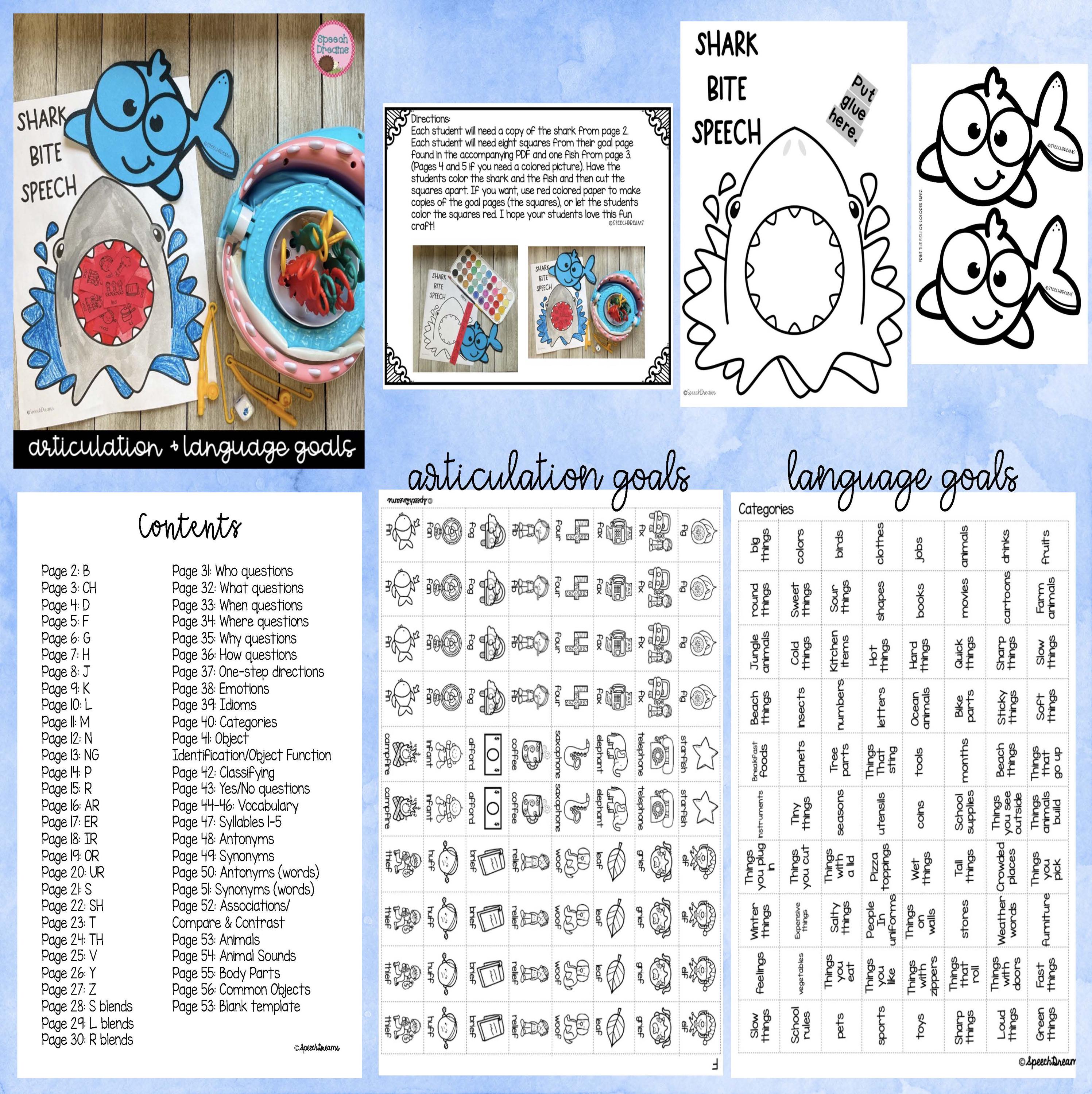 Shark Bite Speech Therapy Craft Activity Game Companion Idioms Antonyms ...