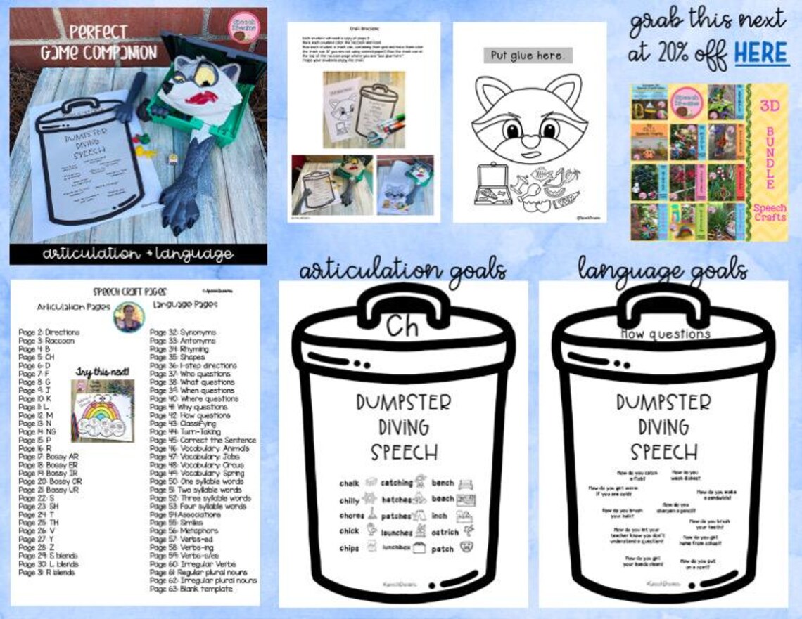 Raccoon Speech Therapy Game Companion Activity Dumpster Diver Early ...