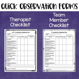 Speech Therapy Classroom Observation Quick Data Collection Checklist ...
