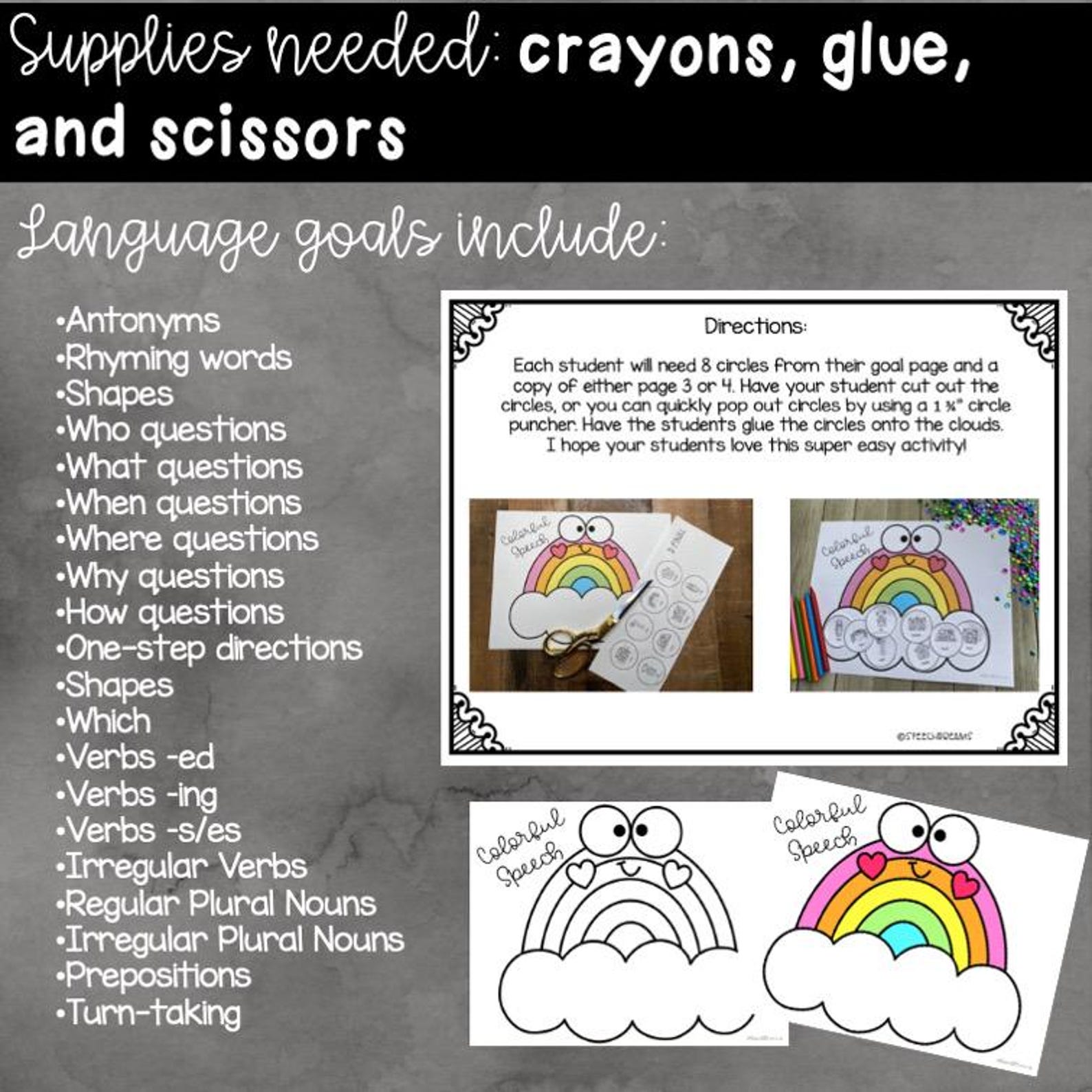 Speech Therapy Articulation and Language Activity: Rainbow Spring Nouns ...
