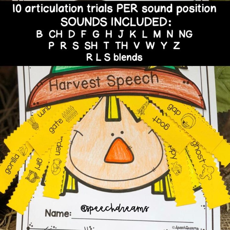 Fall Speech Therapy Scarecrow Articulation Craft With Language Goals ...