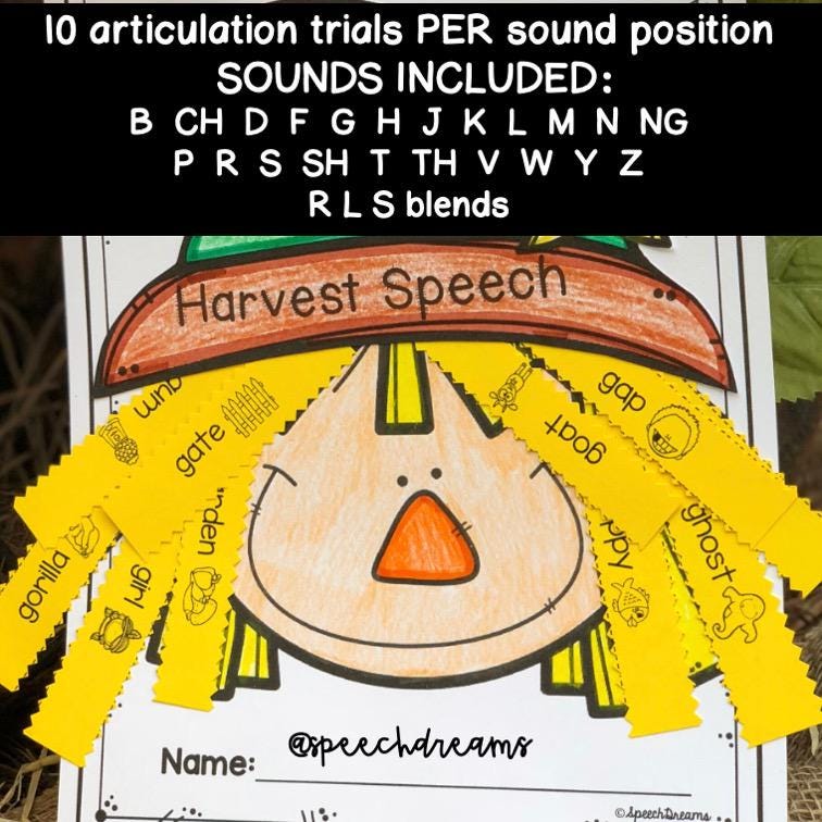Fall Speech Therapy Scarecrow Articulation Craft With Language Goals ...