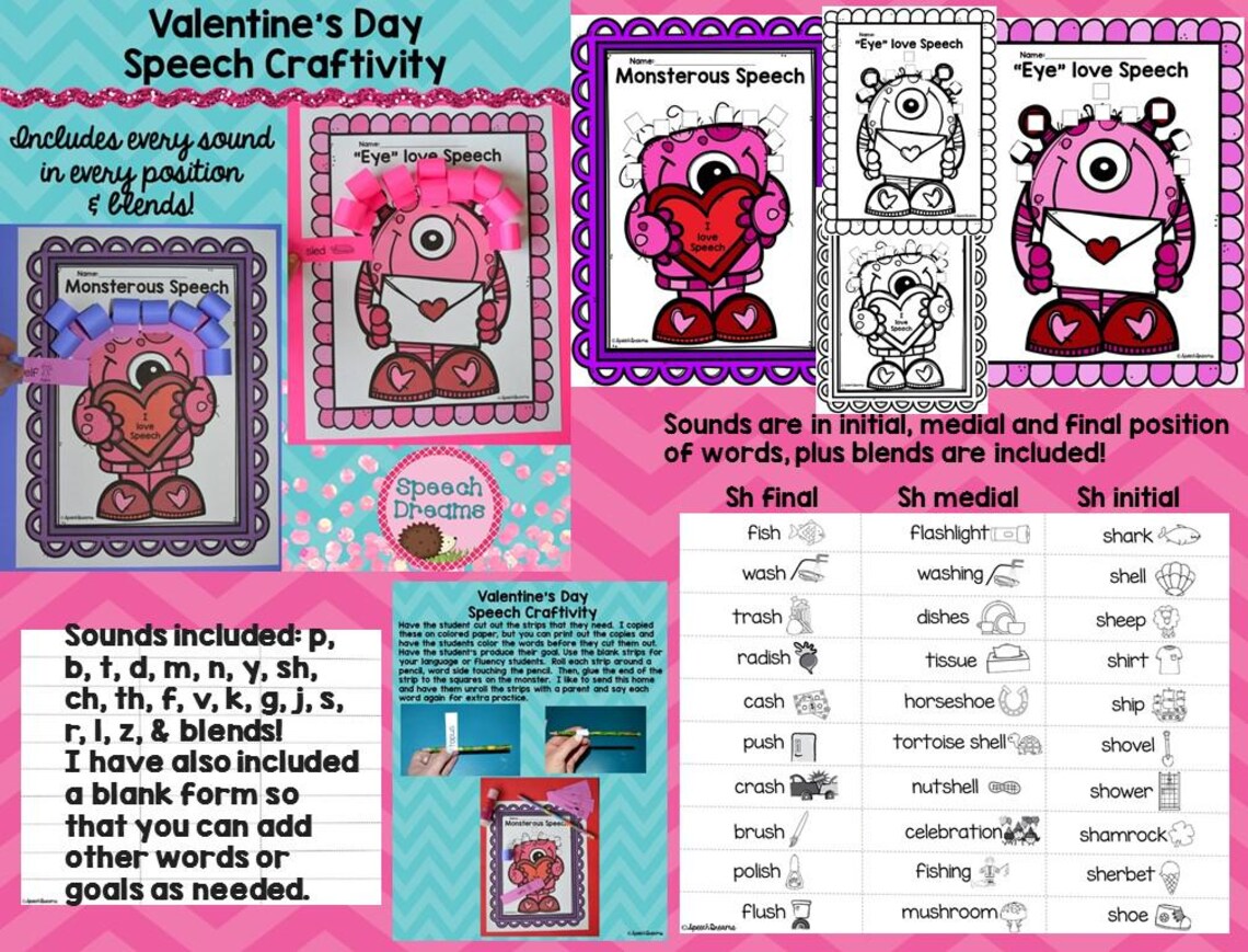 Valentines Day Speech Therapy Craft: Articulation and Language Goal ...