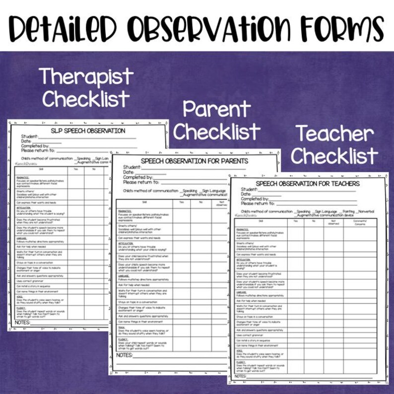 Speech Therapy Classroom Observation Quick Data Collection Checklist ...