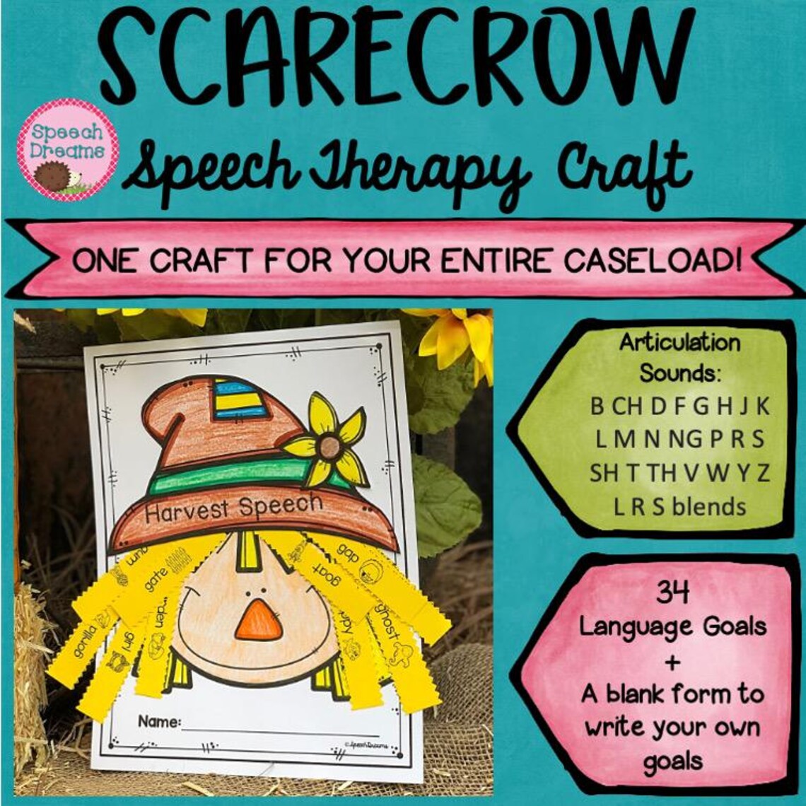 Fall Speech Therapy Scarecrow Articulation Craft With Language Goals ...