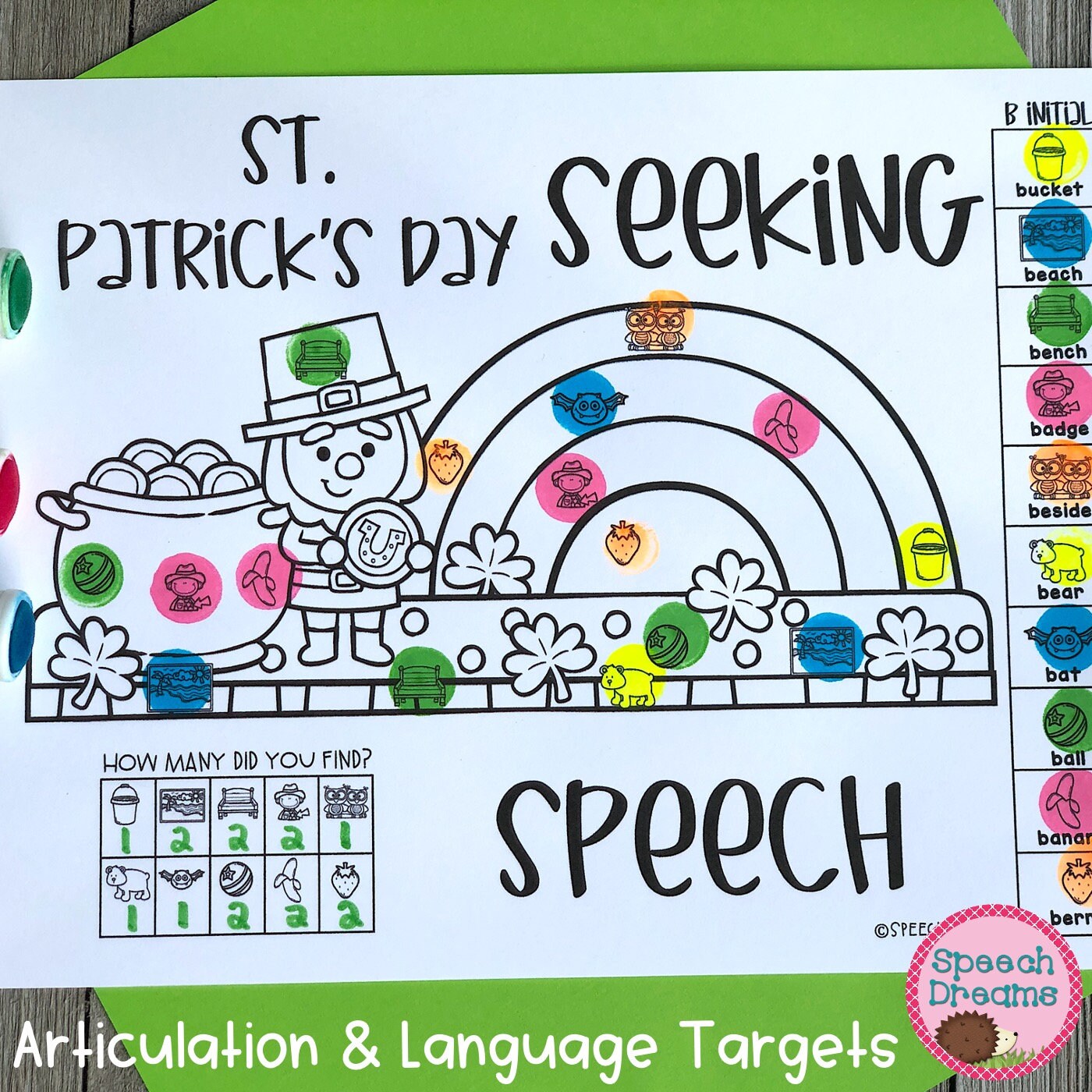 St. Patricks Day Speech Therapy Dot Art: Irregular Verbs Occupations ...