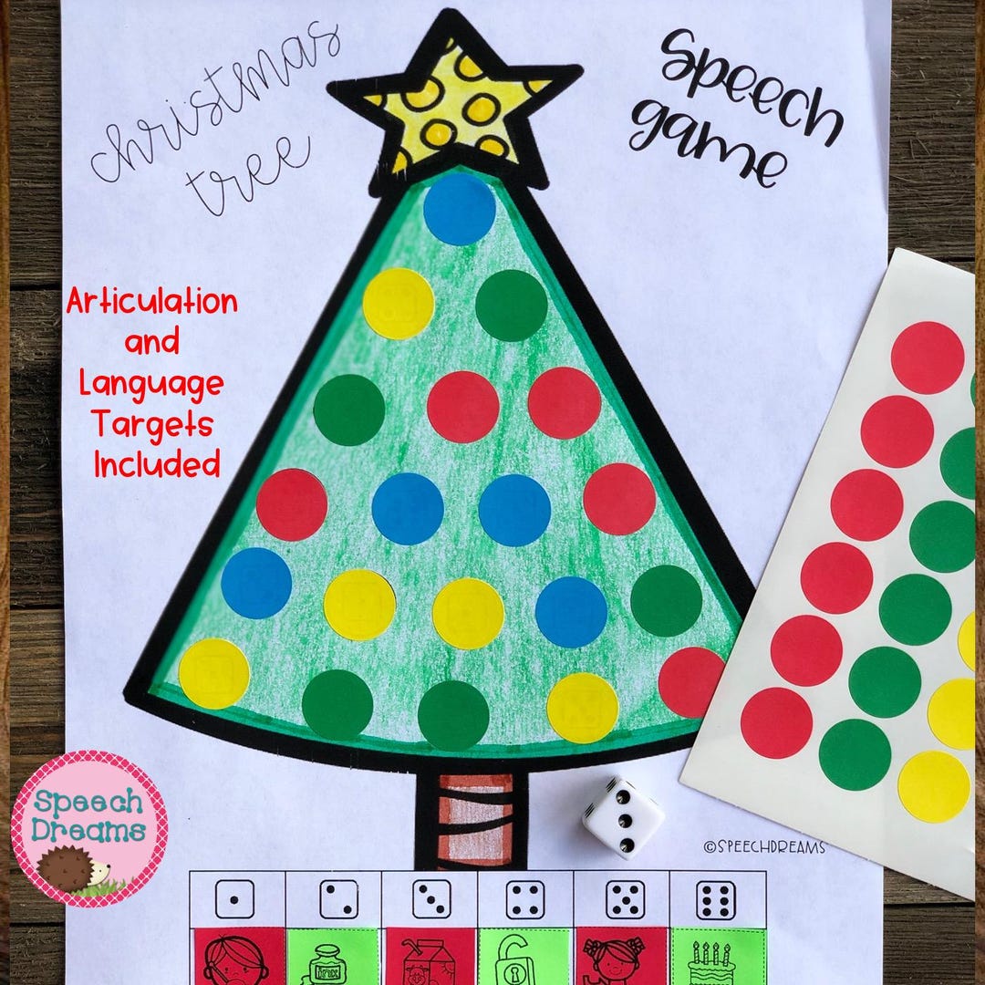 Christmas Speech Therapy Game for Articulation and Language: Tree Dice ...