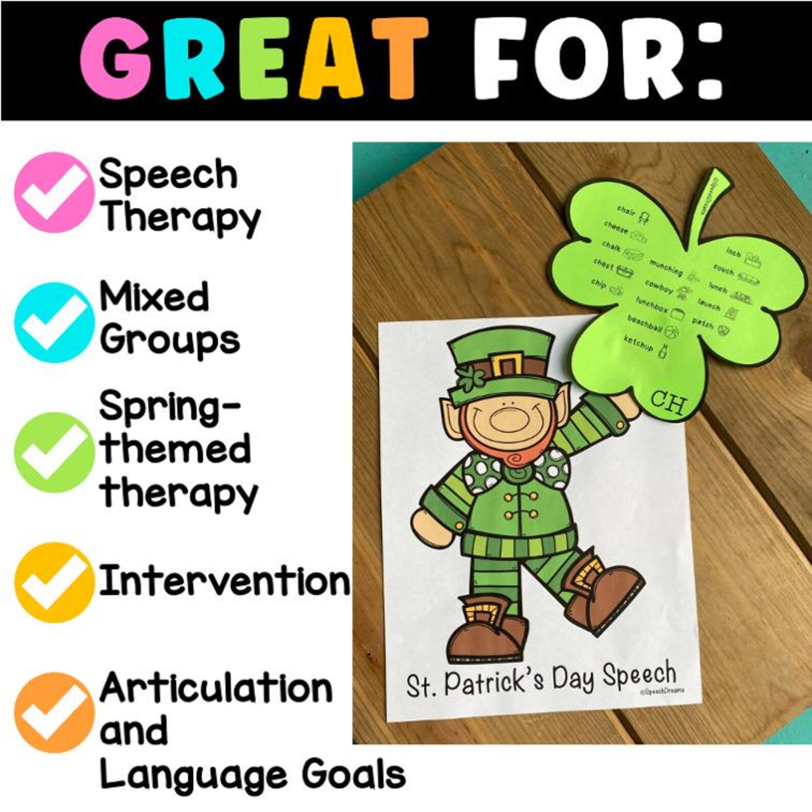 St. Patrick's Day Speech Therapy Craft Articulation Language: Holiday ...