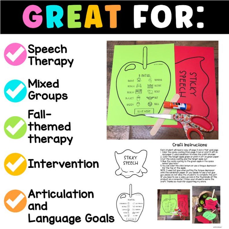 Fall Candy Apple Speech Therapy Craft Language Articulation Back to ...