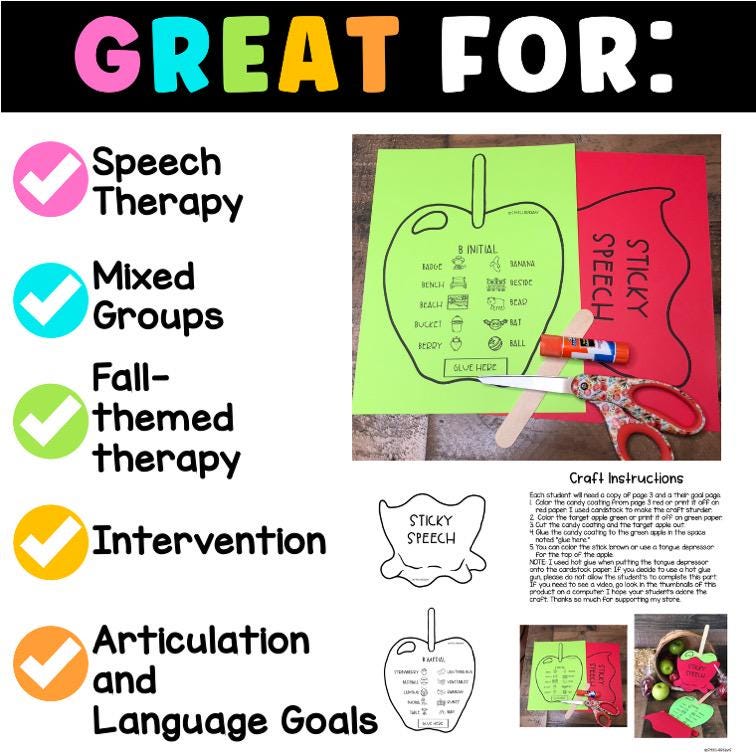 Fall Candy Apple Speech Therapy Craft Language Articulation Back to ...