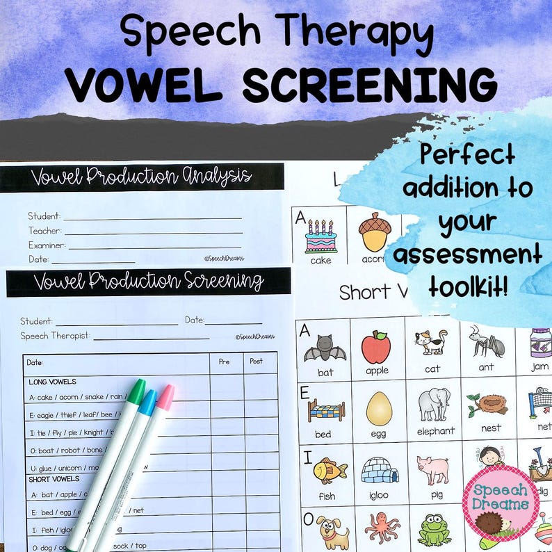 Vowel Assessment & Screening: Speech Therapy, Apraxia (PDF Download) - Etsy