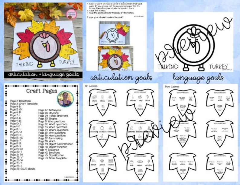 Thanksgiving Speech Therapy Craft: Turkey With Articulation and ...