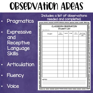 Speech Therapy Classroom Observation Quick Data Collection Checklist ...