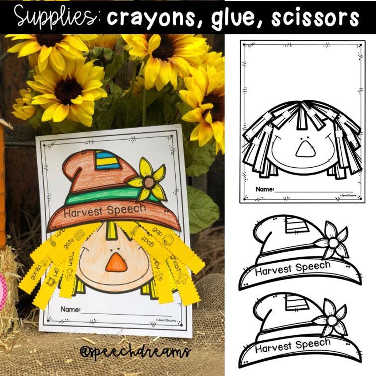 Fall Speech Therapy Scarecrow Articulation Craft With Language Goals ...