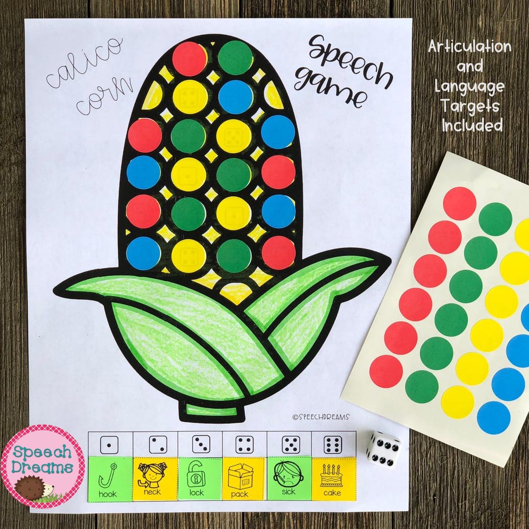 Thanksgiving Corn Speech Therapy Game for Articulation and Language ...