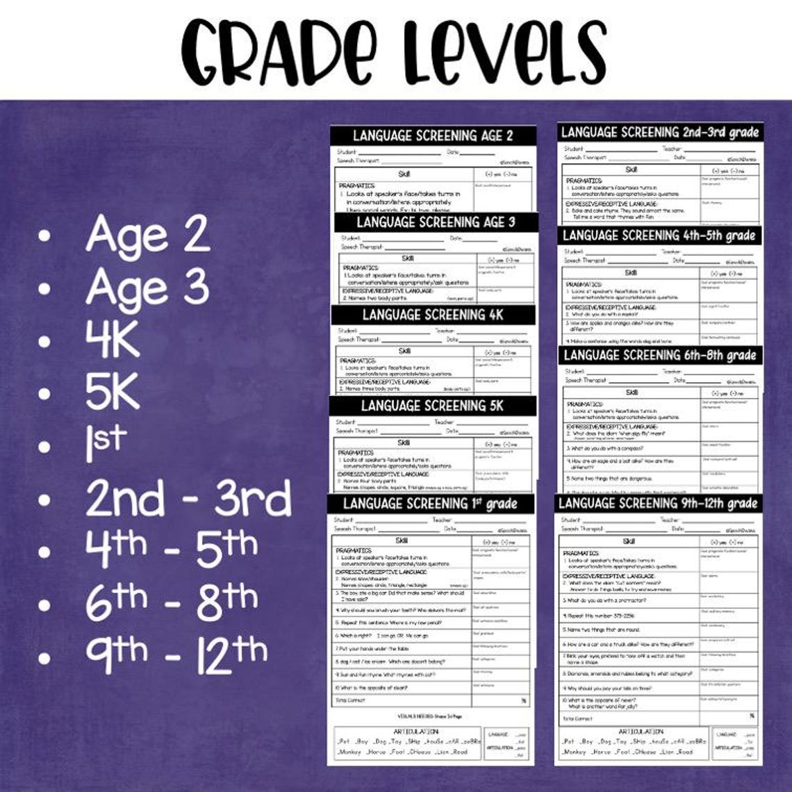 Quick Articulation Screener and Speech Language Screenings: Ages 2 ...