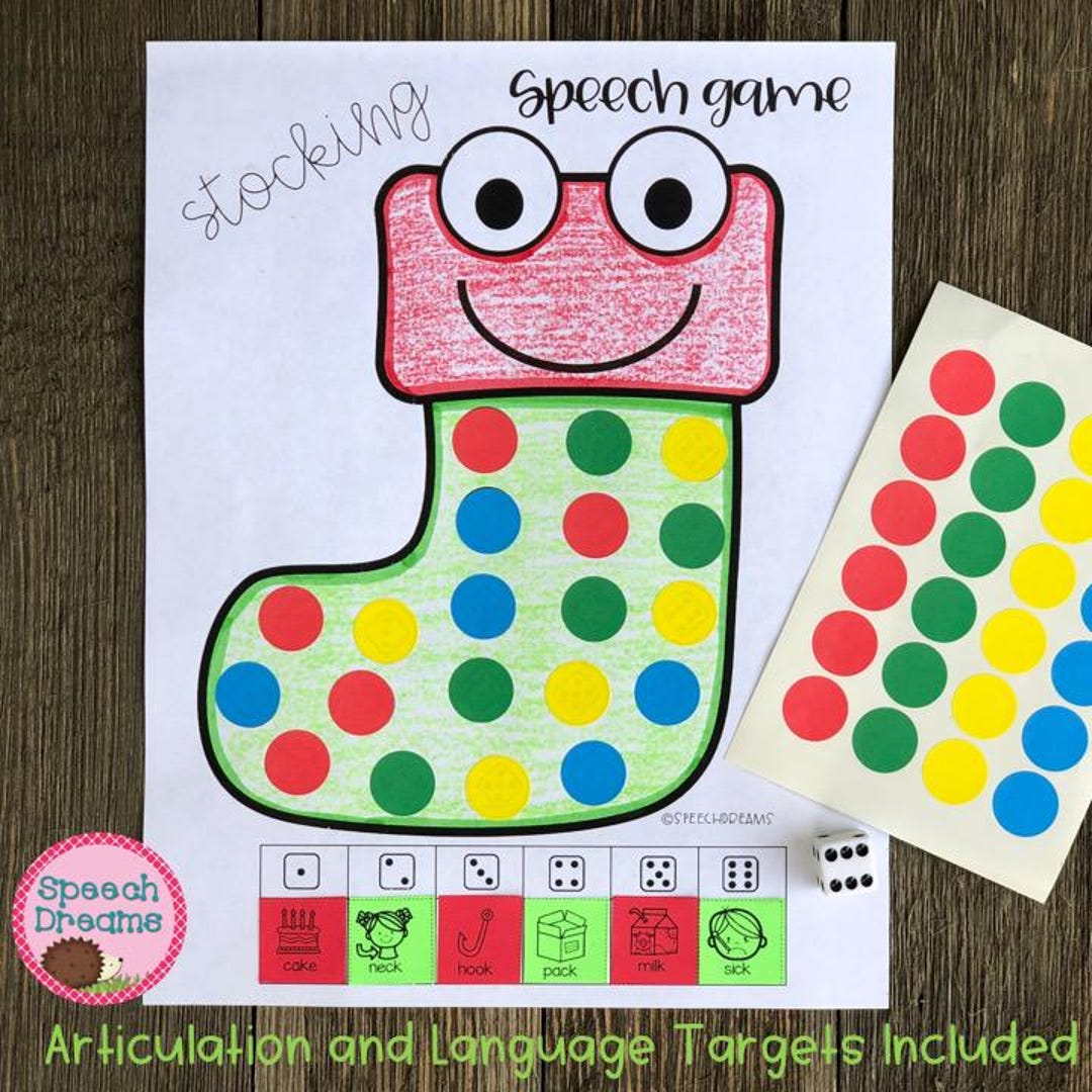 Christmas Speech Therapy Game for Articulation and Language: Stocking ...
