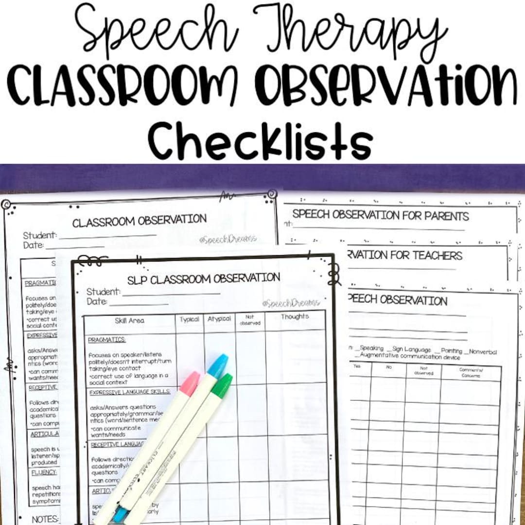 Speech Therapy Classroom Observation Quick Data Collection Checklist ...