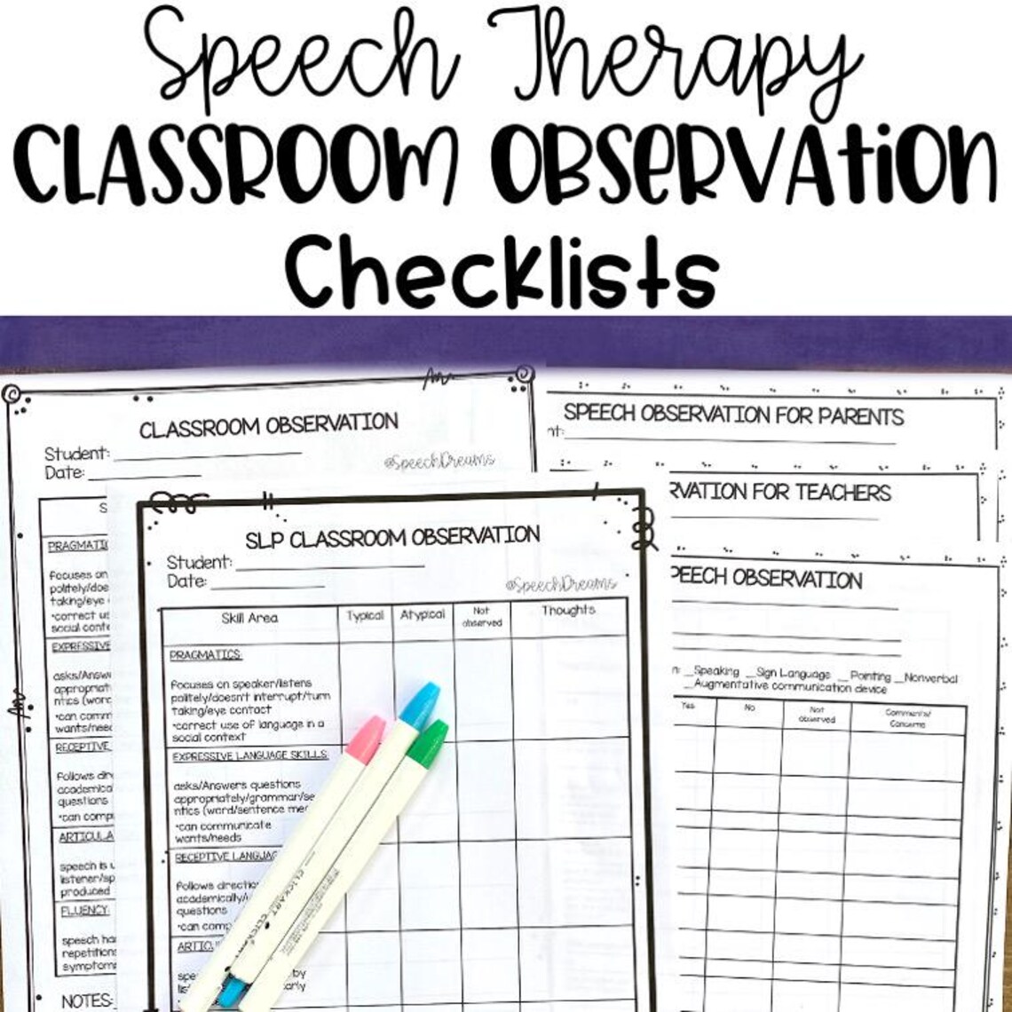 Speech Therapy Classroom Observation Quick Data Collection Checklist ...